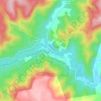 Mapa topográfico Noojee, altitude, relevo