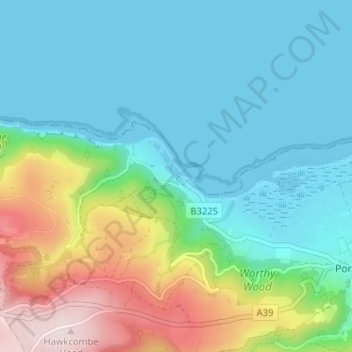Mapa topográfico Porlock Weir, altitude, relevo
