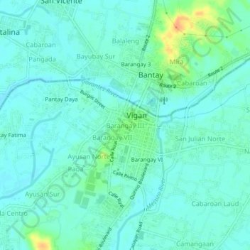 Mapa topográfico Barangay III, altitude, relevo