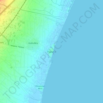 Mapa topográfico Paralia, altitude, relevo