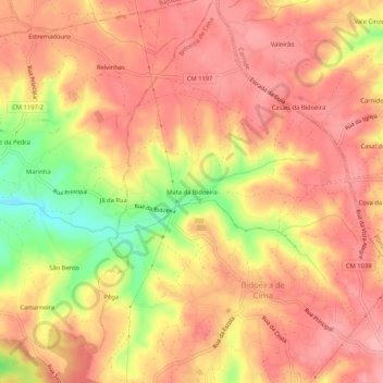 Mapa topográfico Mata da Bidoeira, altitude, relevo