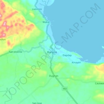 Mapa topográfico Barobo, altitude, relevo
