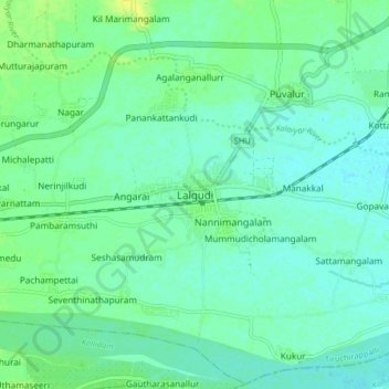 Mapa topográfico Lalgudi, altitude, relevo