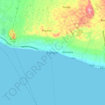 Mapa topográfico Baclayon, altitude, relevo