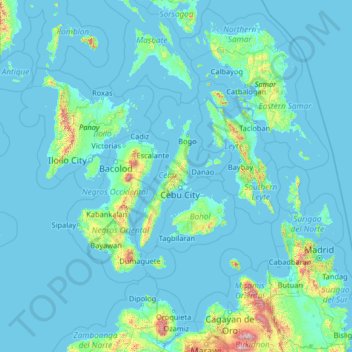 Mapa topográfico Cebu, altitude, relevo