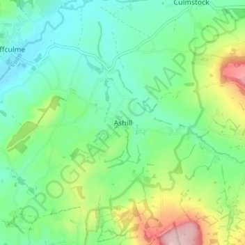 Mapa topográfico Ashill, altitude, relevo