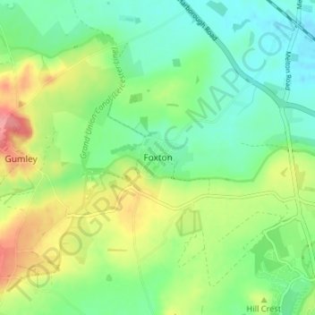 Mapa topográfico Foxton, altitude, relevo