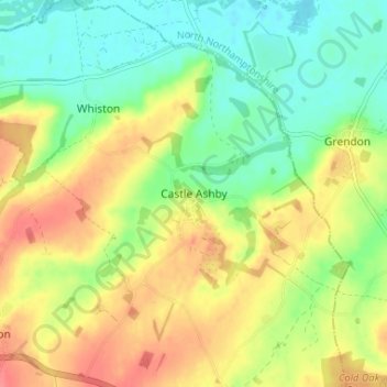 Mapa topográfico Castle Ashby, altitude, relevo