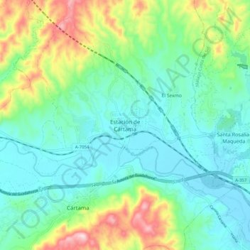 Mapa topográfico Estación de Cártama, altitude, relevo