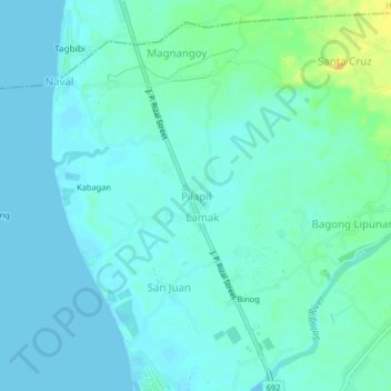 Mapa topográfico Pilapil, altitude, relevo
