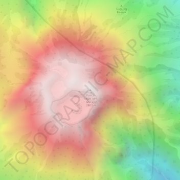 Mapa topográfico Gunung Merapi, altitude, relevo