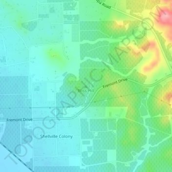 Mapa topográfico Bliss Hill, altitude, relevo