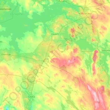 Mapa topográfico Kajaani, altitude, relevo