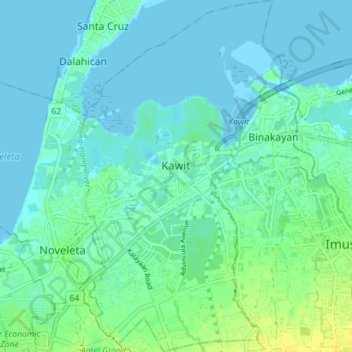 Mapa topográfico Kawit, altitude, relevo
