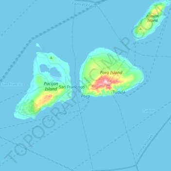 Mapa topográfico Poro, altitude, relevo
