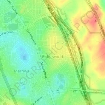 Mapa topográfico Ridgewood, altitude, relevo