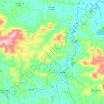 Mapa topográfico Ceres, altitude, relevo