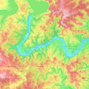 Mapa topográfico Lake Austin, altitude, relevo