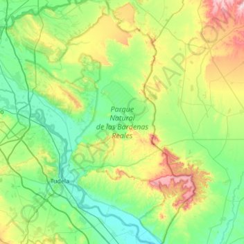 Mapa topográfico Parque Natural de las Bardenas Reales, altitude, relevo