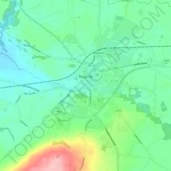 Mapa topográfico Roscrea, altitude, relevo