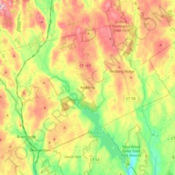 Mapa topográfico Redding, altitude, relevo