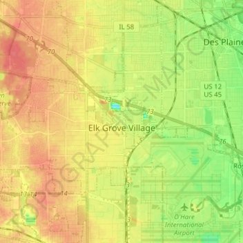 Mapa topográfico Elk Grove Village, altitude, relevo