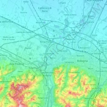 Mapa topográfico Fiume Reno, altitude, relevo