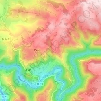 Mapa topográfico Bor-et-Bar, altitude, relevo