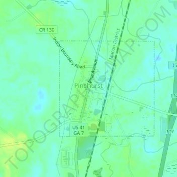 Mapa topográfico Pinehurst, altitude, relevo