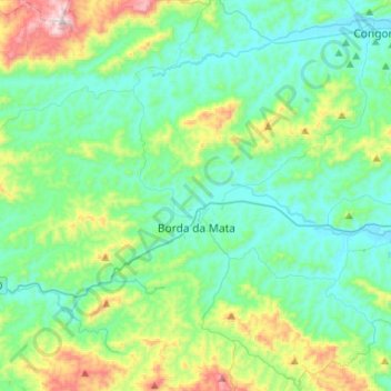Mapa topográfico Borda da Mata, altitude, relevo