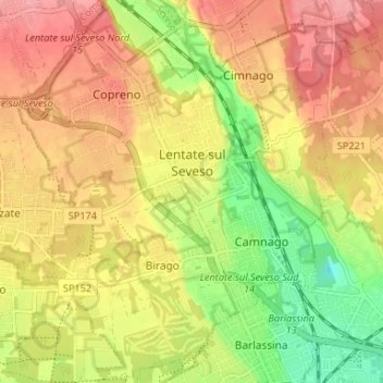 Mapa topográfico Lentate sul Seveso, altitude, relevo