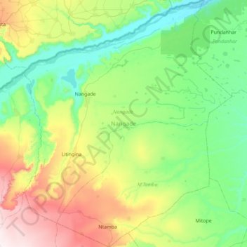 Mapa topográfico Nangade, altitude, relevo