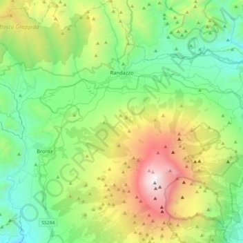 Mapa topográfico Randazzo, altitude, relevo