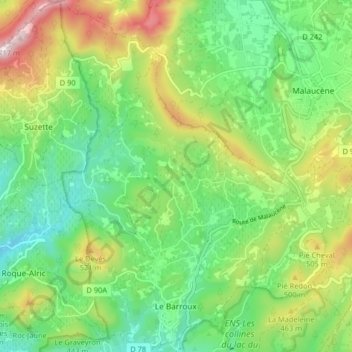 Mapa topográfico Le Barroux, altitude, relevo