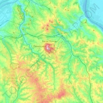 Mapa topográfico Vozdovac Urban Municipality, altitude, relevo