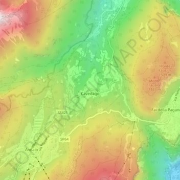 Mapa topográfico Cavedago, altitude, relevo
