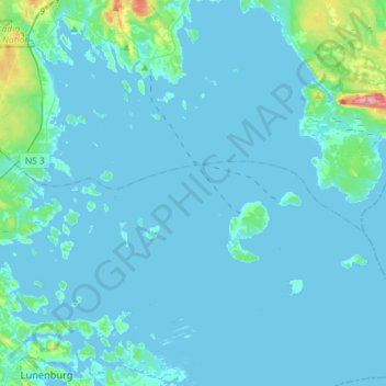 Mapa topográfico Mahone Bay, altitude, relevo