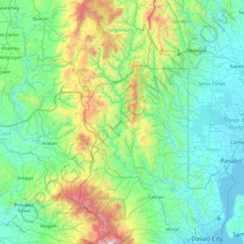 Mapa topográfico Davao River, altitude, relevo
