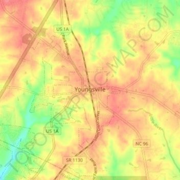 Mapa topográfico Youngsville, altitude, relevo
