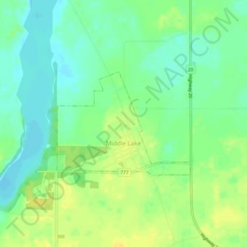 Mapa topográfico Middle Lake, altitude, relevo