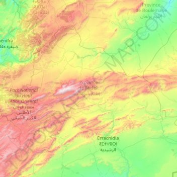Mapa topográfico Province de Midelt, altitude, relevo