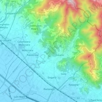 Mapa topográfico Luni, altitude, relevo