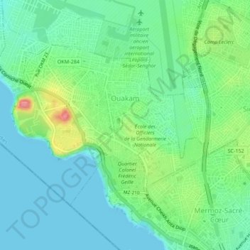 Mapa topográfico Commune de Ouakam, altitude, relevo