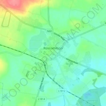 Mapa topográfico Roscommon, altitude, relevo