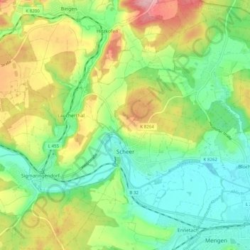 Mapa topográfico Scheer, altitude, relevo