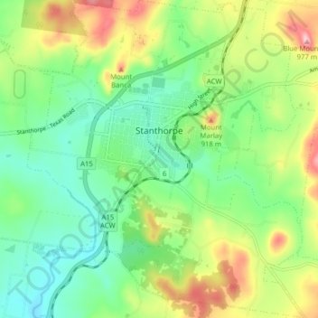 Mapa topográfico Stanthorpe, altitude, relevo