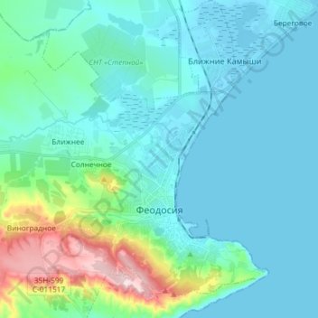 Mapa topográfico Feodosia, altitude, relevo