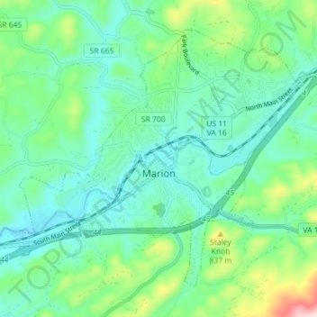 Mapa topográfico Marion, altitude, relevo