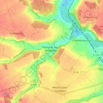Mapa topográfico Fontaine-sous-Montdidier, altitude, relevo