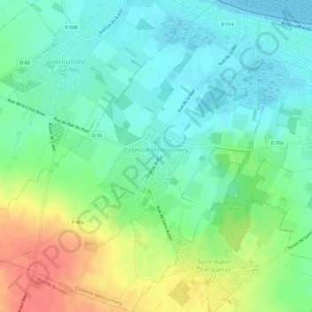 Mapa topográfico Colleville-Montgomery, altitude, relevo